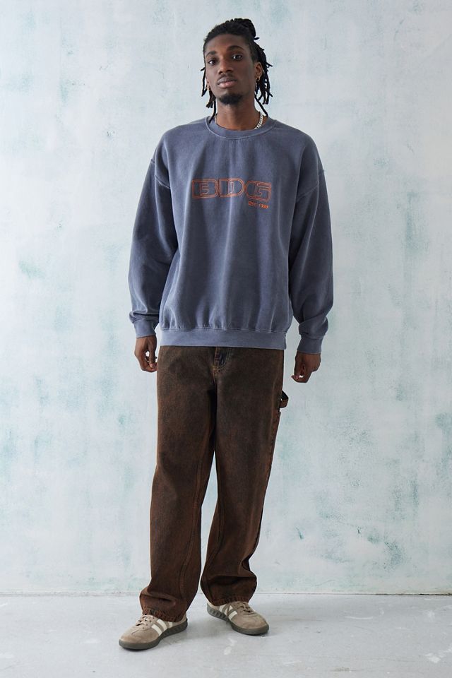 BDG Navy Chain Stitch Logo Sweatshirt | Urban Outfitters UK
