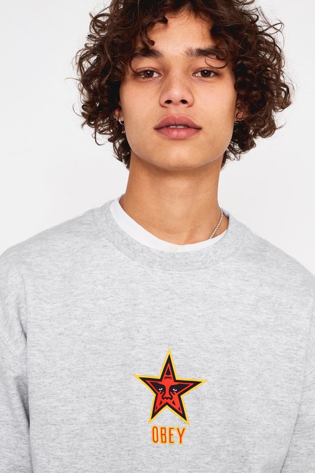 OBEY UO Exclusive Star Archive Ash Crew Neck Sweatshirt | Urban ...
