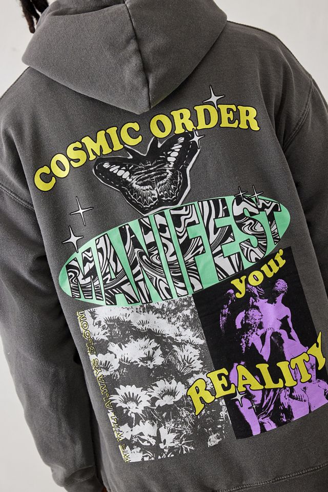 UO Overdyed Black Cosmic Order Hoodie | Urban Outfitters UK