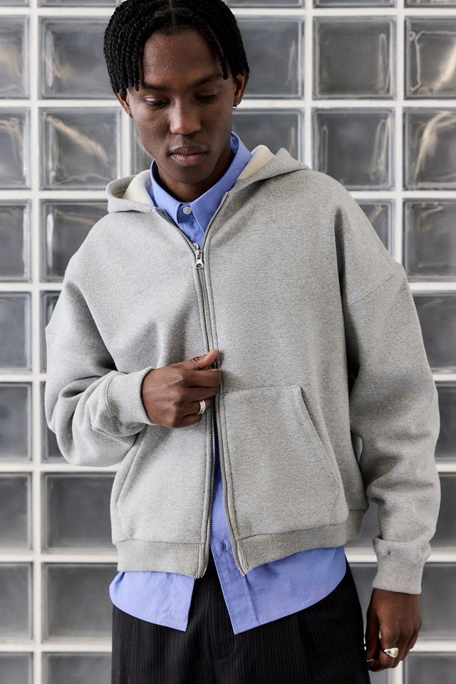 Loom Grey Borg Lined Zip-Up Hoodie | Urban Outfitters UK