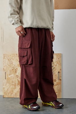 UO Nomad Burgundy Linen Cargo Pants | Urban Outfitters UK