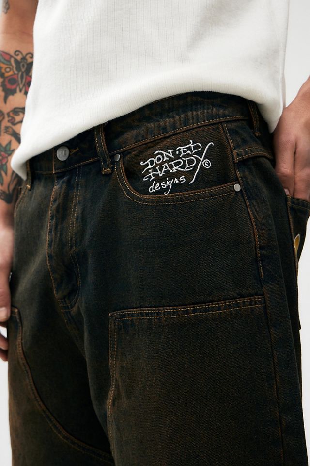 Ed Hardy UO Exclusive Brown Tint Double Knee Shorts | Urban Outfitters ES
