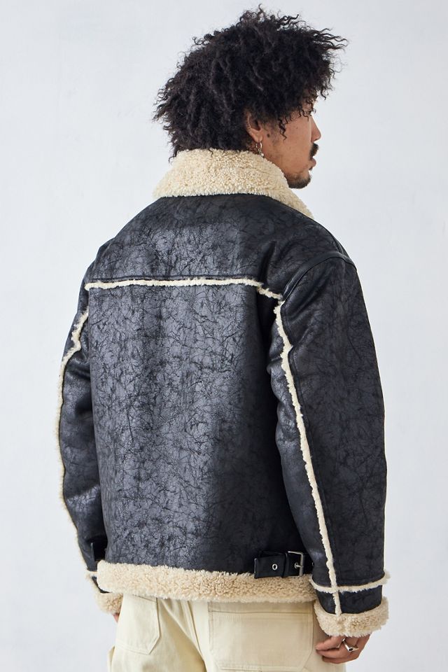 BDG Faux Leather & Sheepskin Aviator Jacket | Urban Outfitters UK