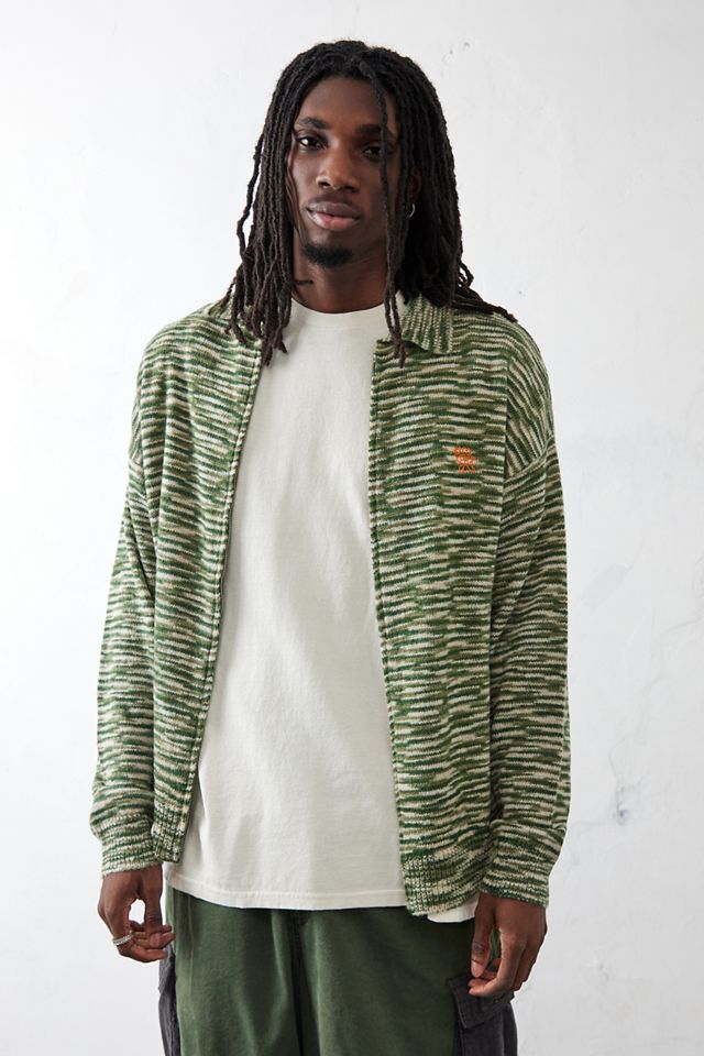 UO Nomad Green Space-Dye Knitted Zip-Through Shirt | Urban Outfitters UK
