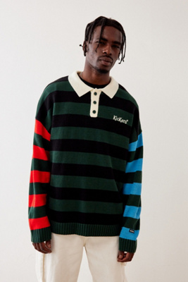 Kickers Cream, Green & Red Chunky Knit Polo Shirt | Urban Outfitters UK