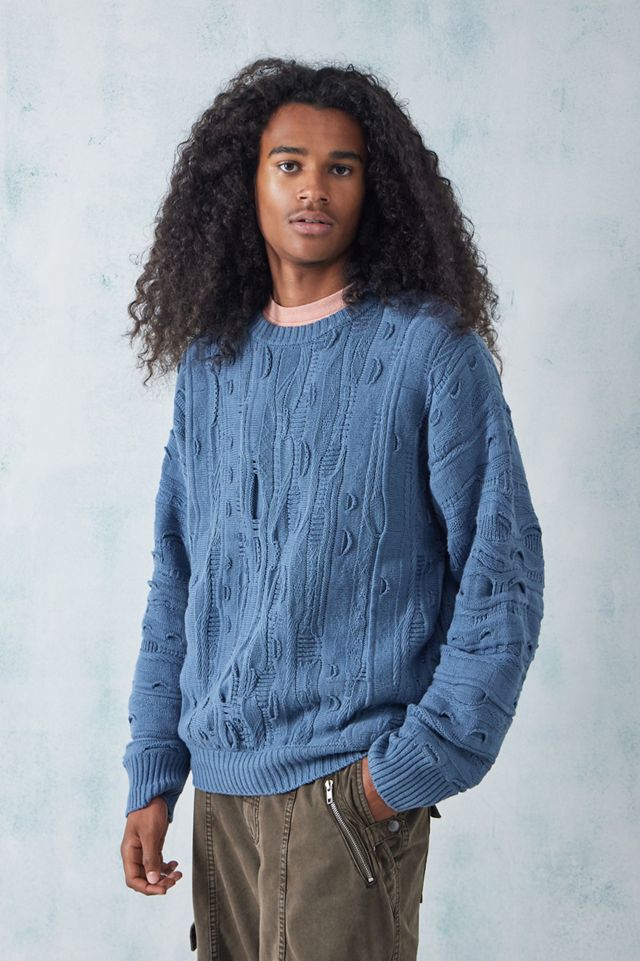 UO Nomad Blue Textured Knit Jumper | Urban Outfitters UK