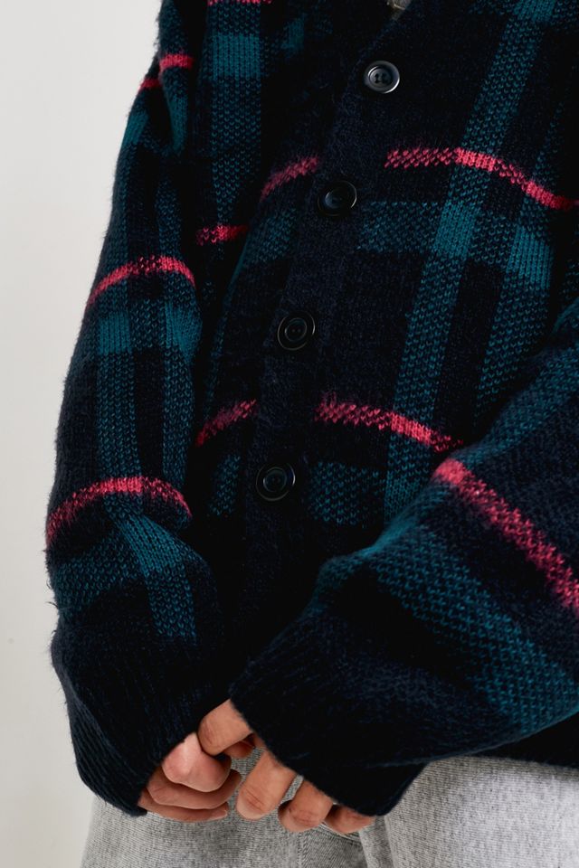 UO Navy Checked Cardigan | Urban Outfitters UK
