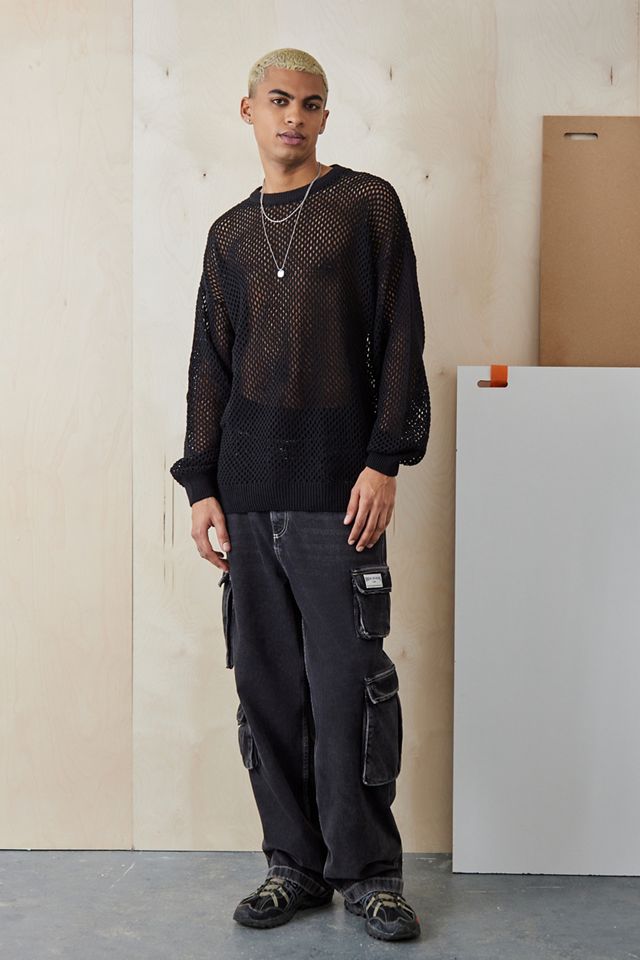 BDG Black Long Sleeve Mesh Jumper | Urban Outfitters UK