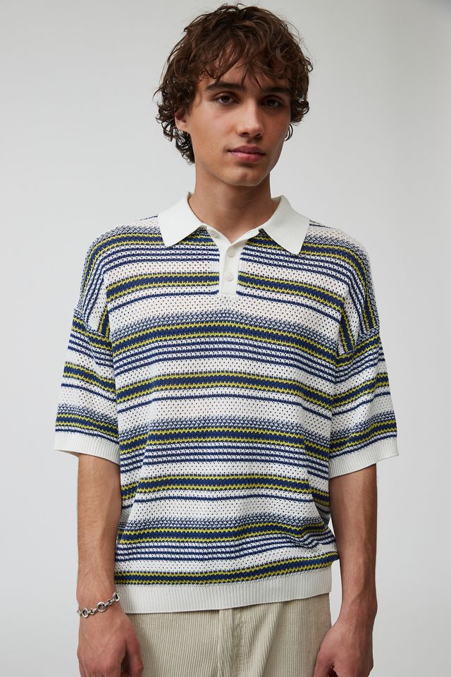 UO Clifton White & Blue Mesh Popover Polo Shirt | Urban Outfitters UK