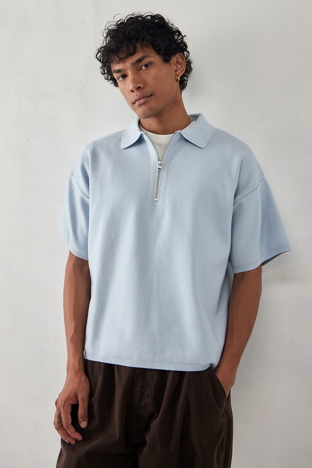 Standard Cloth Blue Kirk Zip-Up Polo Shirt | Urban Outfitters UK