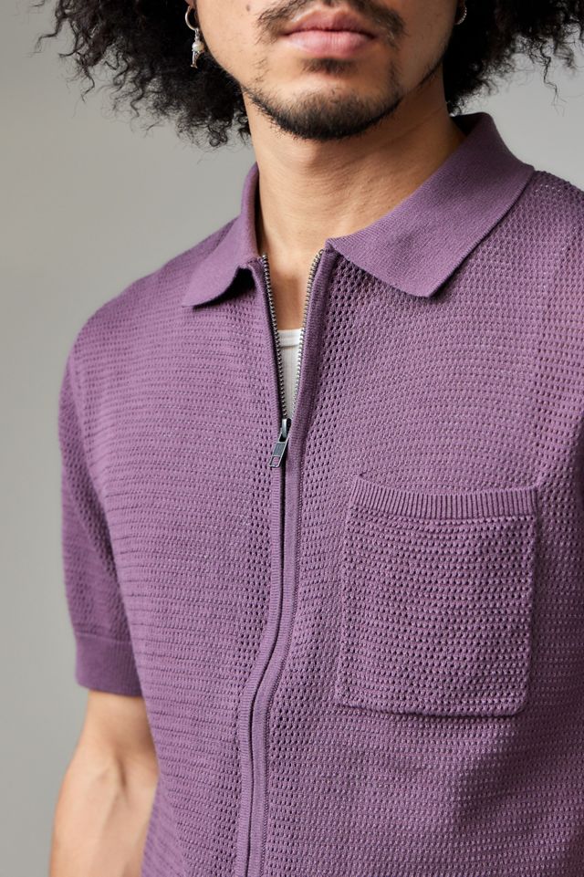 BDG Plum Mesh Zip-Through Polo Shirt | Urban Outfitters UK