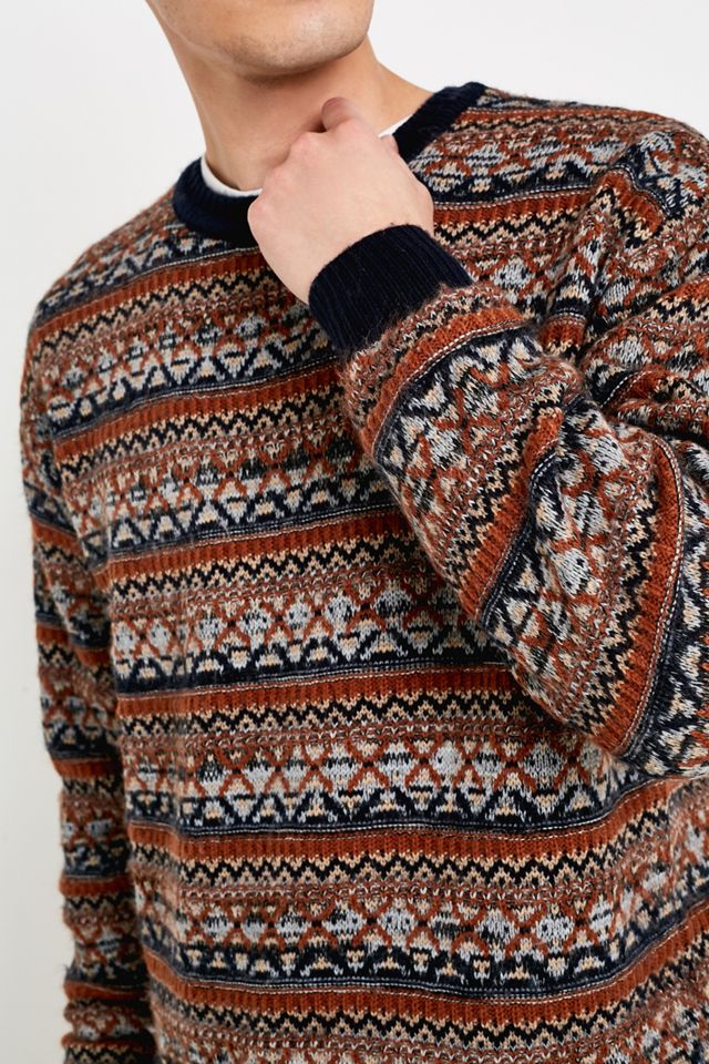 UO Brushed Rust and Navy Fair Isle Jumper | Urban Outfitters UK