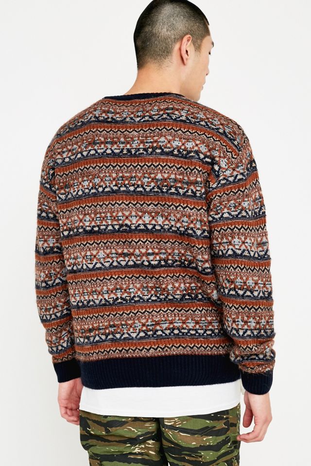 UO Brushed Rust and Navy Fair Isle Jumper | Urban Outfitters UK