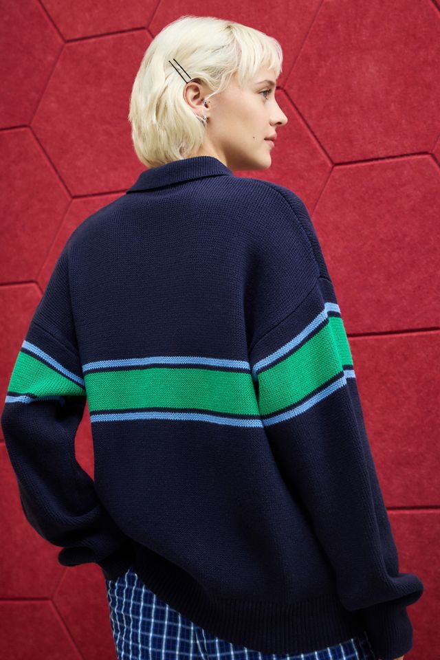iets frans... Navy Panel Knit Polo Shirt | Urban Outfitters UK