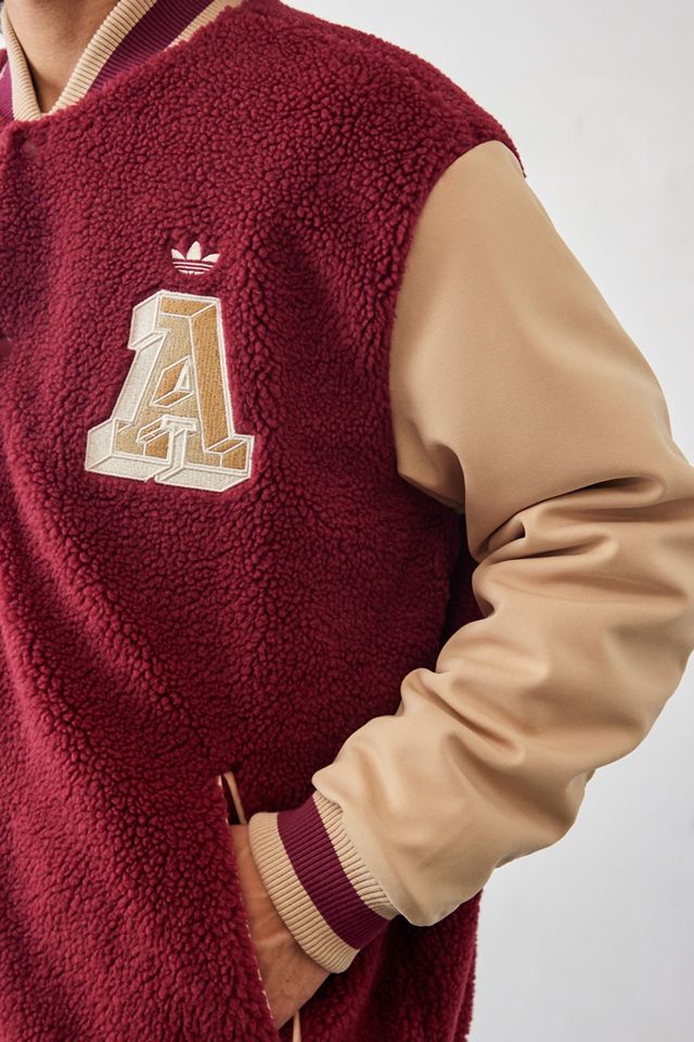 adidas Originals Burgundy Varsity Jacket | Urban Outfitters UK