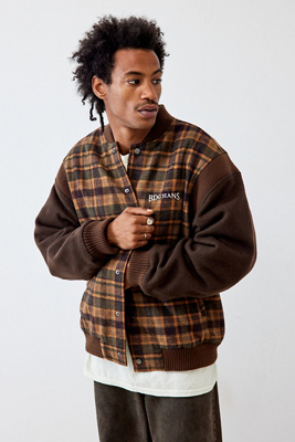 BDG Brown Check Melton Varsity Jacket | Urban Outfitters UK