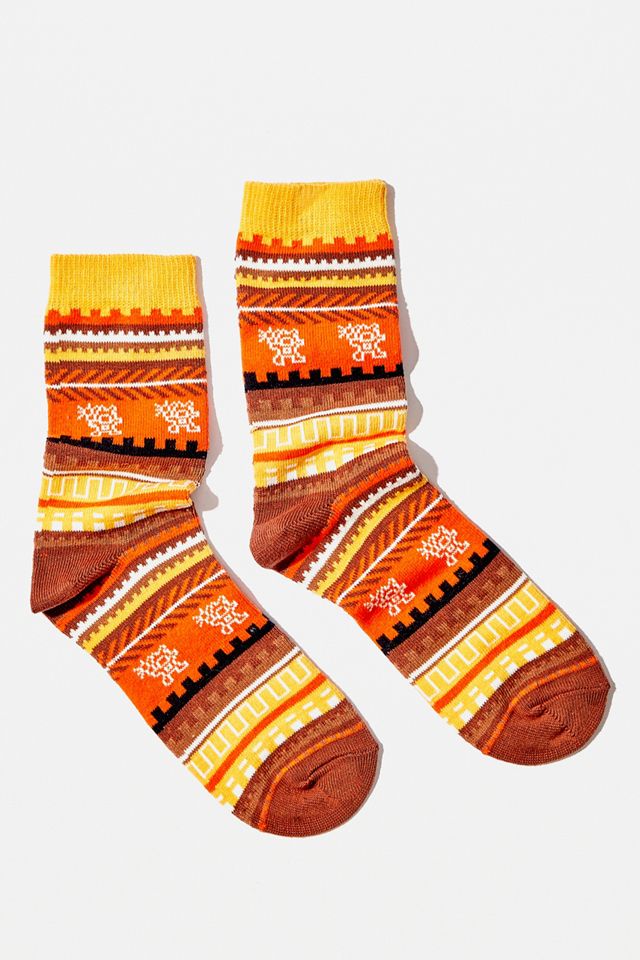 UO Nomad Orange Fair Isle Socks 1-Pack | Urban Outfitters UK