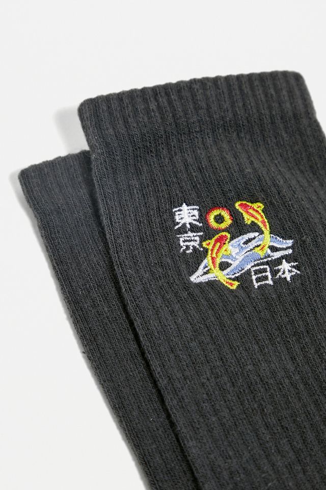 UO Japanese Fish Embroidered Socks | Urban Outfitters UK