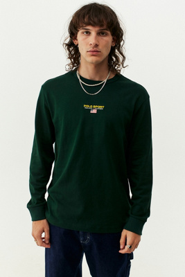 Polo Ralph Lauren Green Long Sleeved Logo T-Shirt | Urban Outfitters UK