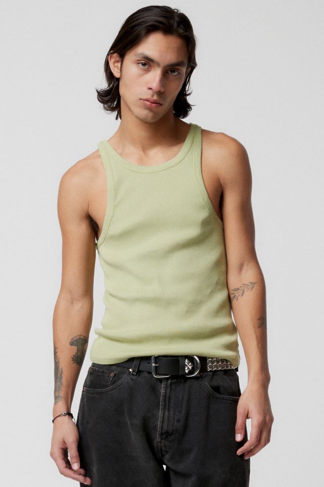 UO Chartreuse Slim Ribbed Knit Singlet Vest Top | Urban Outfitters UK
