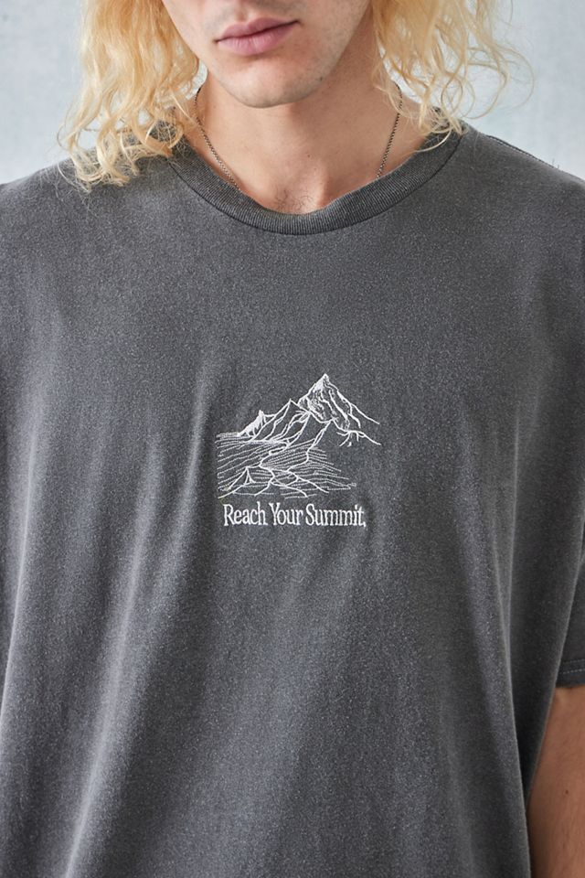 UO Overdyed Black Reach Your Summit T-Shirt | Urban Outfitters UK