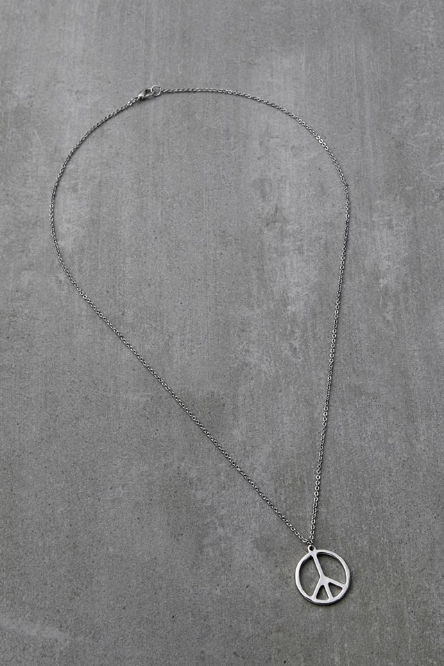 Silver-Tone Peace Sign Chain Necklace | Urban Outfitters UK