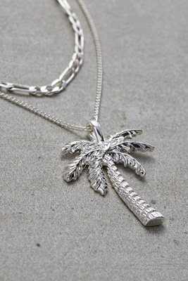 Chained + Able Silver Palm Tree Layered Necklace | Urban Outfitters UK