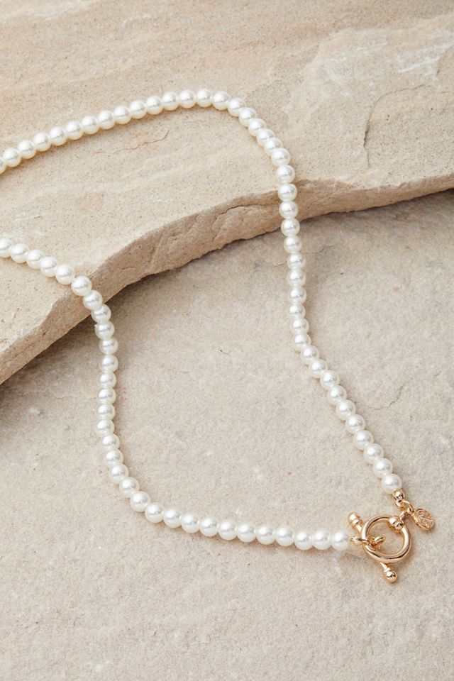 Chained + Able Pearl T-Bar Necklace | Urban Outfitters UK