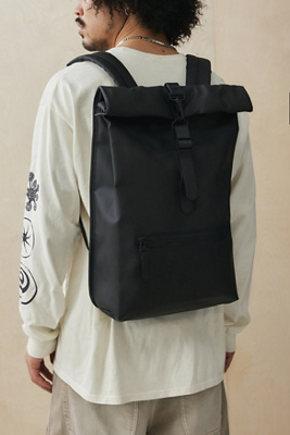 Rains Black Rolltop Rucksack | Urban Outfitters UK