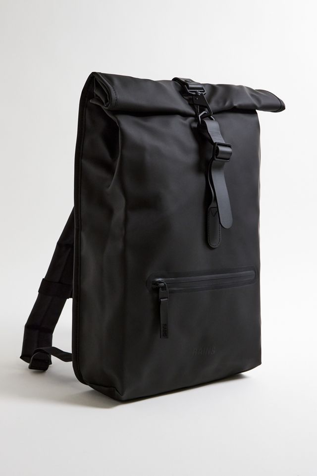 Rains Black Rolltop Rucksack | Urban Outfitters UK