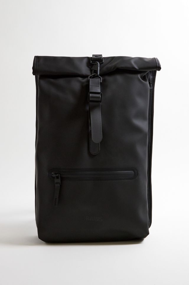 Rains Black Rolltop Rucksack | Urban Outfitters UK