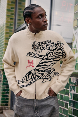 Ed Hardy UO Exclusive Ecru Tiger Knit Track Top | Urban Outfitters UK