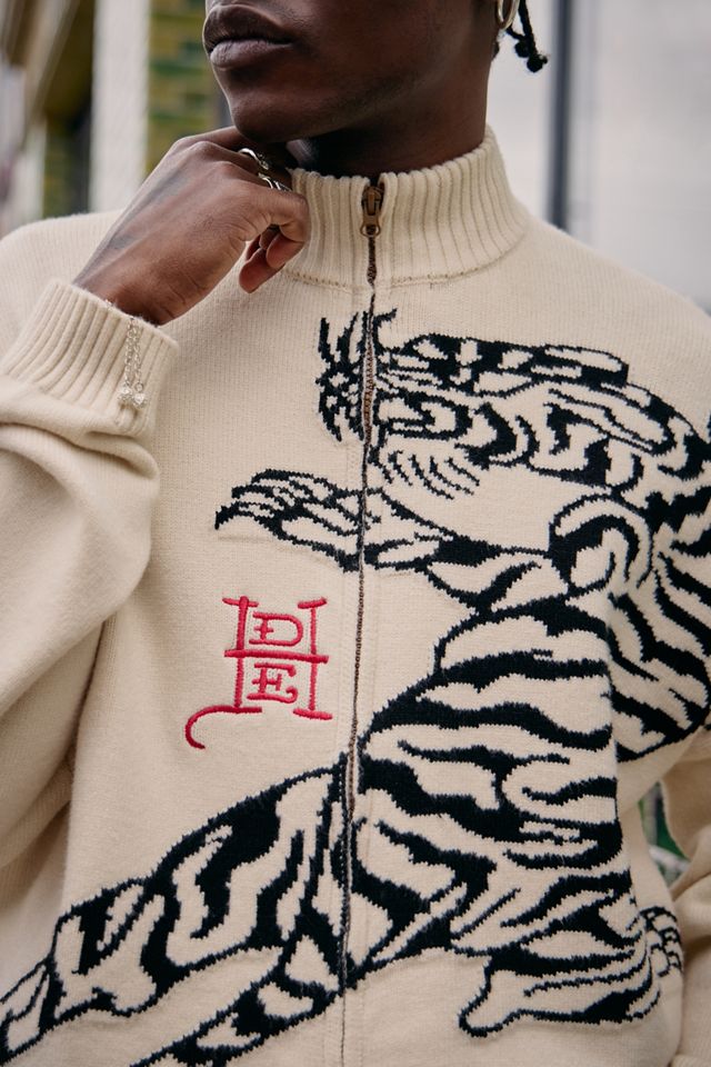 Ed Hardy UO Exclusive Ecru Tiger Knit Track Top | Urban Outfitters UK