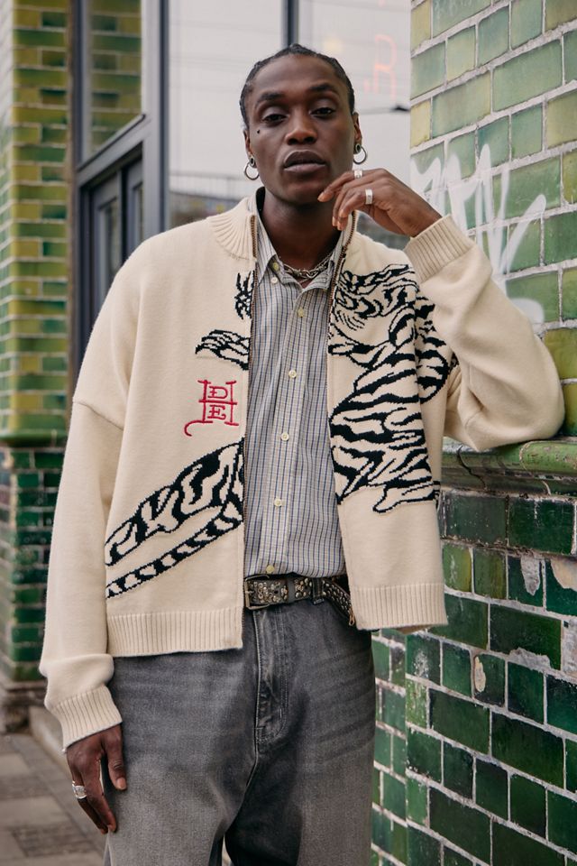 Ed Hardy UO Exclusive Ecru Tiger Knit Track Top | Urban Outfitters UK