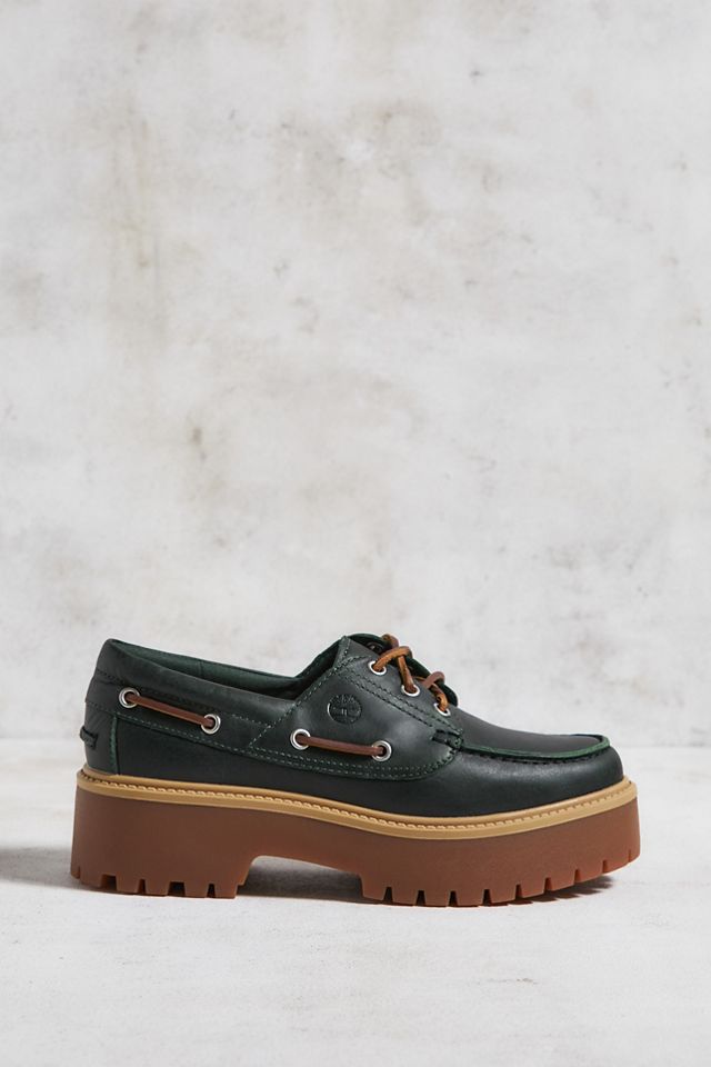 Timberland Green Leather Platform Boat Shoes | Urban Outfitters UK