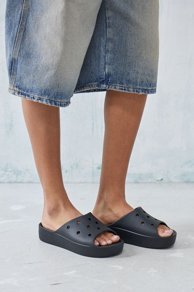 Crocs Black Platform Sliders | Urban Outfitters UK