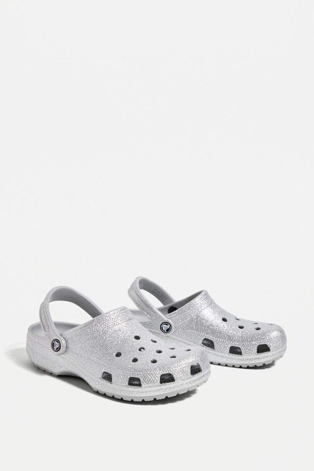 Crocs Silver Glitter Classic Clogs | Urban Outfitters UK