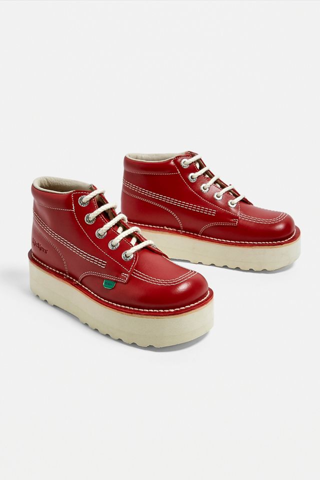 Kickers Hi Stack Red Leather Boots | Urban Outfitters UK