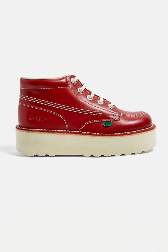 Kickers Hi Stack Red Leather Boots | Urban Outfitters UK
