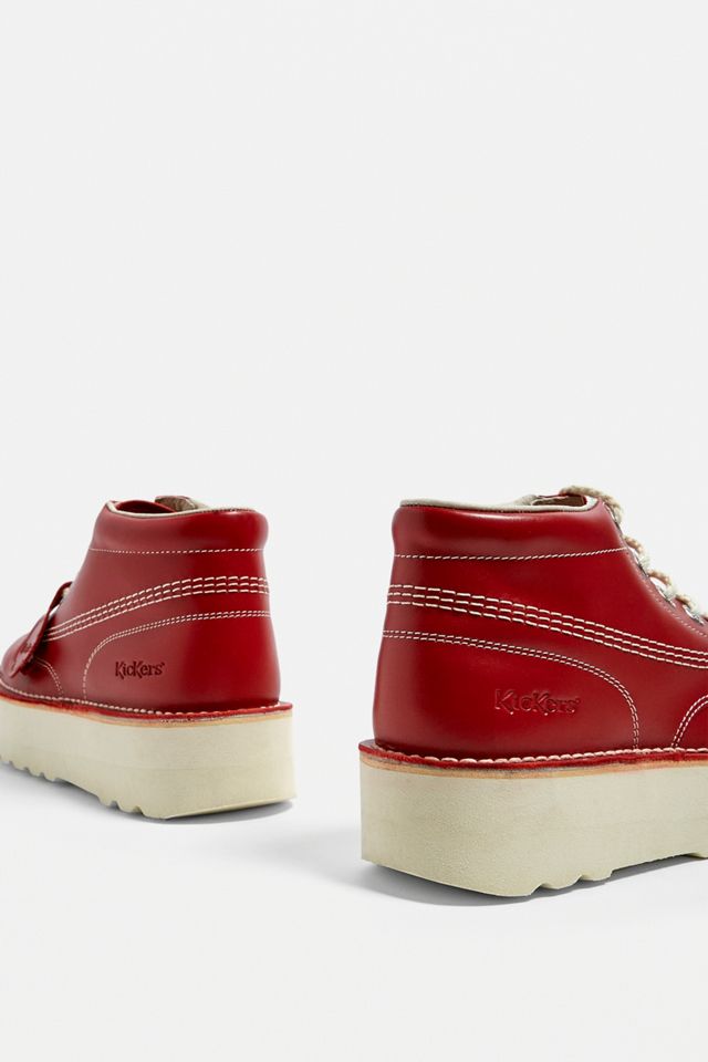 Kickers Hi Stack Red Leather Boots | Urban Outfitters UK