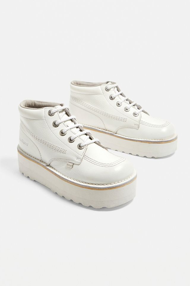 Kickers Hi Stack White Leather Boots | Urban Outfitters UK