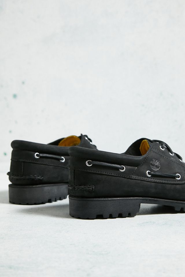 Timberland Black Nubuck 3-Eyelet Lug Boat Shoes | Urban Outfitters UK