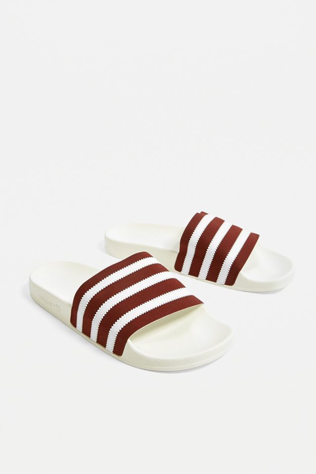 adidas Adilette White + Burgundy Pool Sliders | Urban Outfitters UK