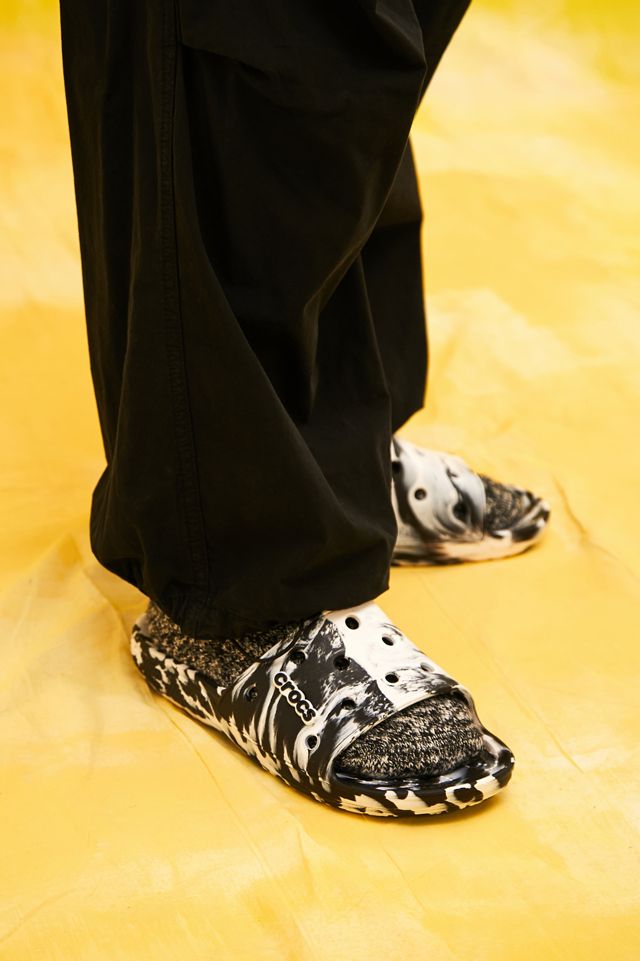 Crocs Black & White Marble Sliders | Urban Outfitters UK