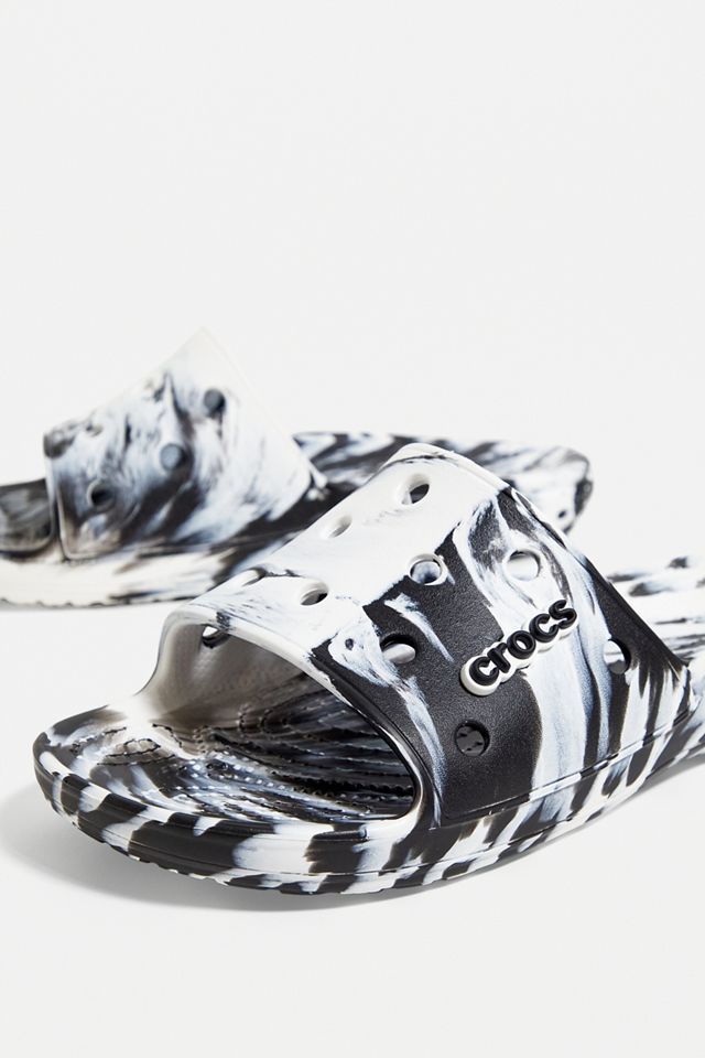 Crocs Black & White Marble Sliders | Urban Outfitters UK
