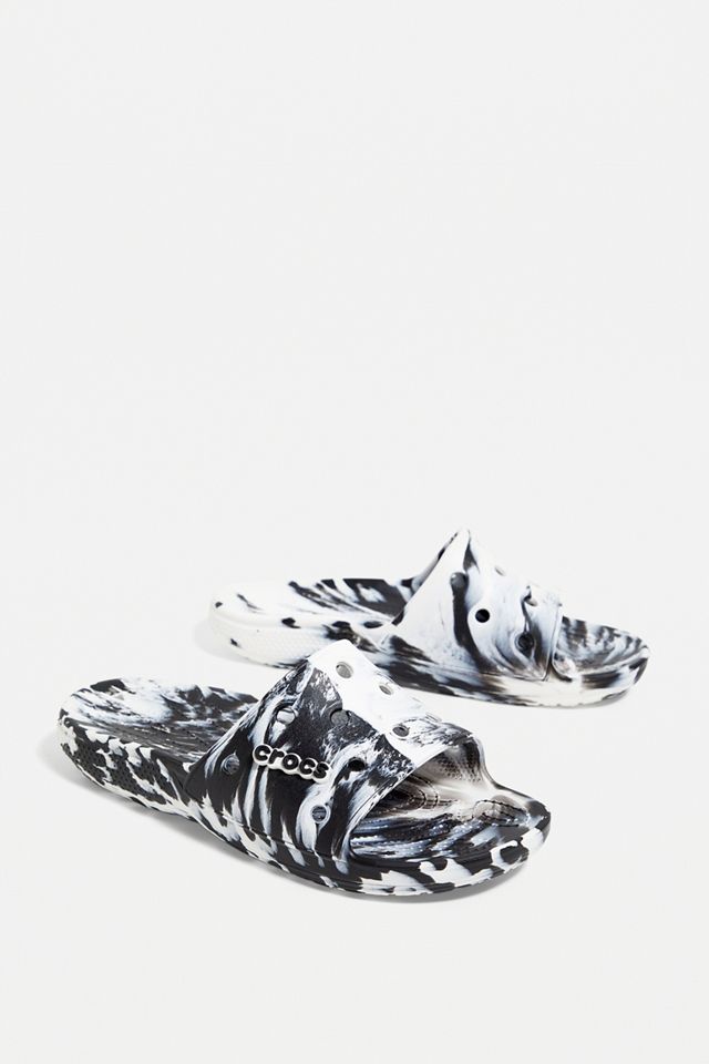Crocs Black & White Marble Sliders | Urban Outfitters UK
