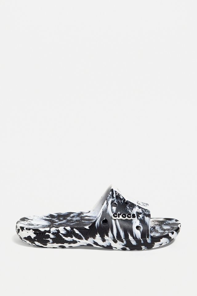 Crocs Black & White Marble Sliders | Urban Outfitters UK