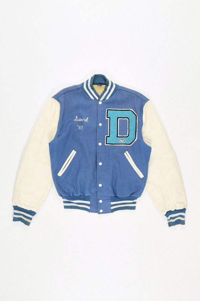 Urban Renewal One-Of-A-Kind Blue David Leather Varsity Jacket | Urban ...