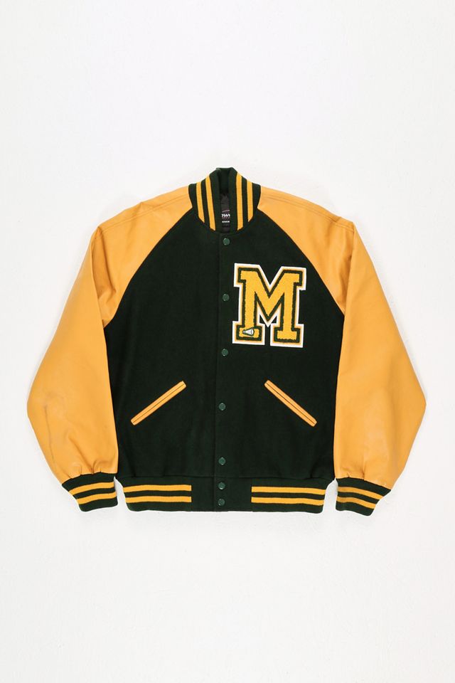 Urban Renewal One-Of-A-Kind Green Manda Leather Varsity Jacket | Urban ...