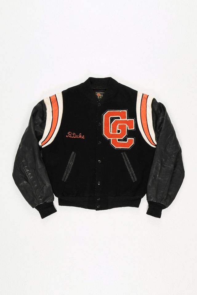 Urban Renewal One-Of-A-Kind Black B. Duke Leather Varsity Jacket ...